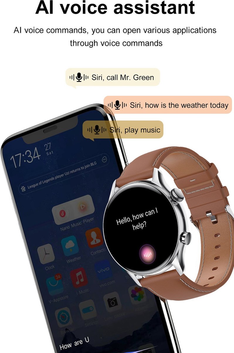 DrPhone DTX Ultra Smartwatch roze metaal 1.36 inch AMOLED