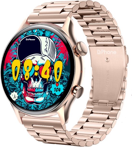 DrPhone DTX Ultra Smartwatch roze metaal 1.36 inch AMOLED